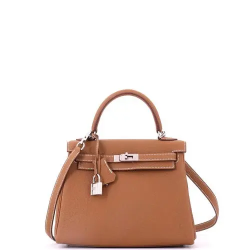 Hermès Kelly Handbag Brown Togo With Palladium Hardware 25 - Metallic Gold