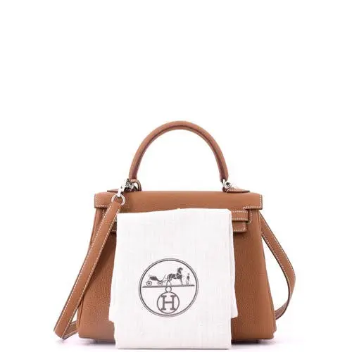 Hermès Kelly Handbag Brown Togo With Palladium Hardware 25 - Metallic Gold