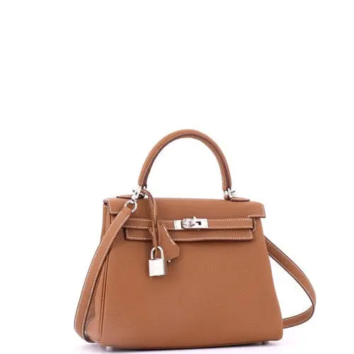 Hermès Kelly Handbag Brown Togo With Palladium Hardware 25 - Metallic Gold