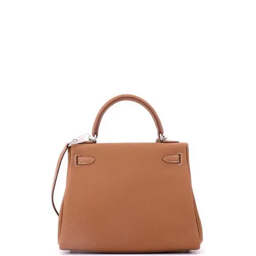 Hermès Kelly Handbag Brown Togo With Palladium Hardware 25 - Metallic Gold