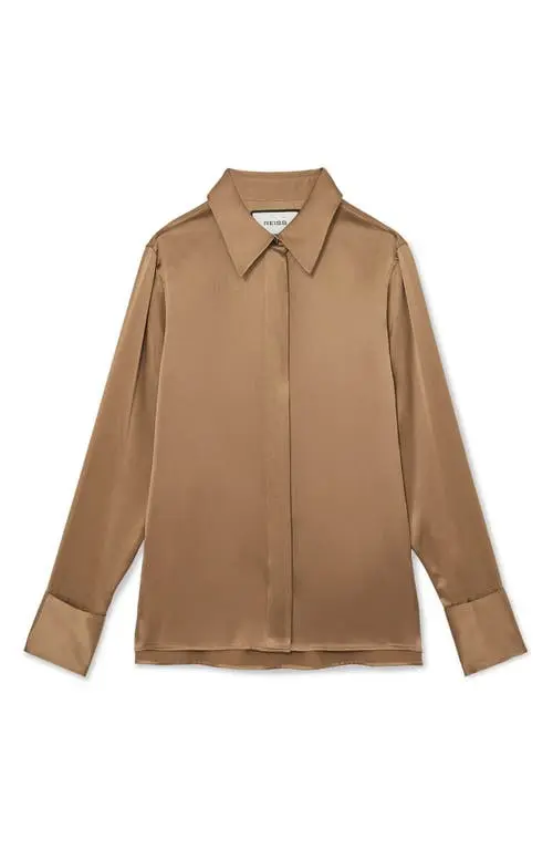 REISS Ameira Silk Shirt - Camel