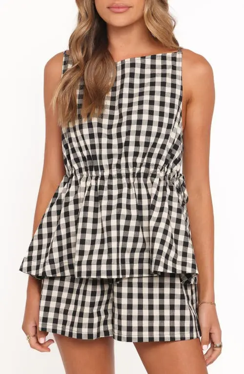 PETAL & PUP Gingham Cotton Peplum Tank - Black Gingham