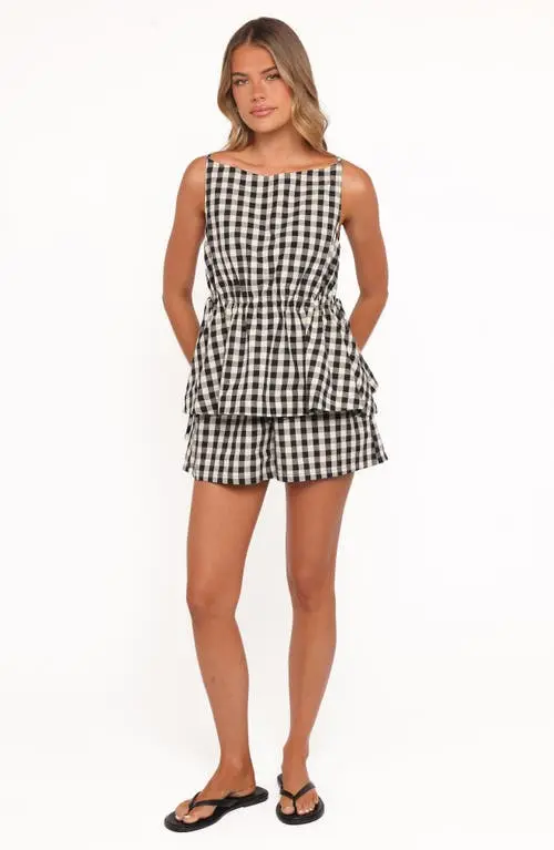 PETAL & PUP Gingham Cotton Peplum Tank - Black Gingham