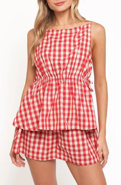 PETAL & PUP Gingham Cotton Peplum Tank - Red Gingham