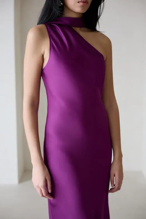 VASILIKI Liya One Sleeve Maxi Dress - Amethyst