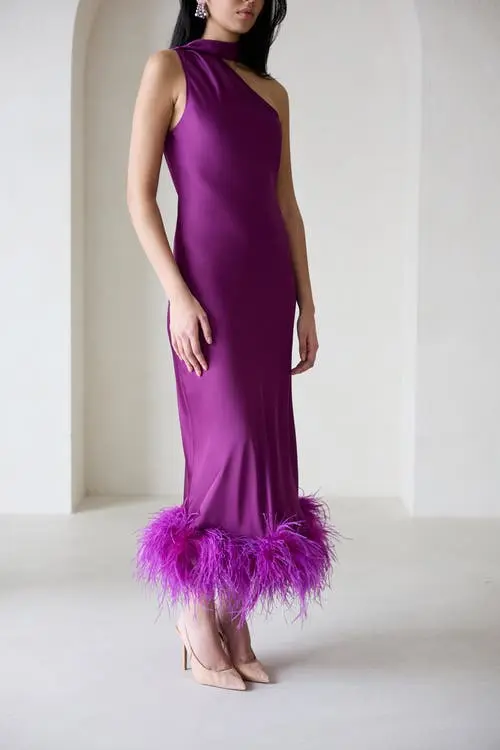 VASILIKI Liya One Sleeve Maxi Dress - Amethyst