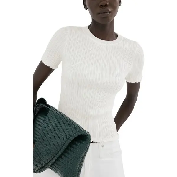 Mango Cotton-blend Ribbed T-shirt - Ecru