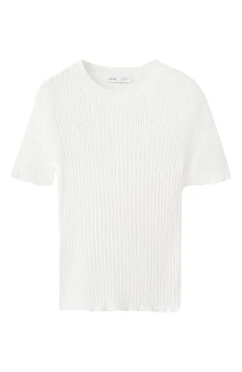 Mango Cotton-blend Ribbed T-shirt - Ecru