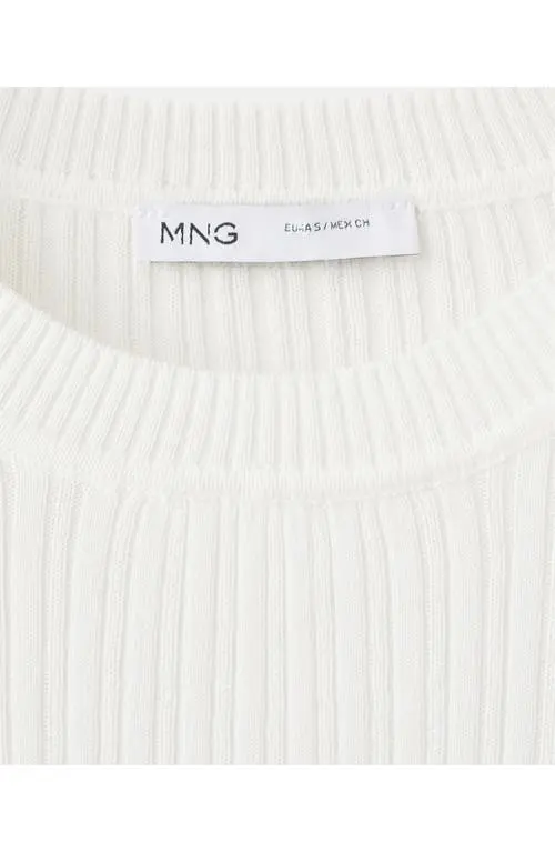 Mango Cotton-blend Ribbed T-shirt - Ecru