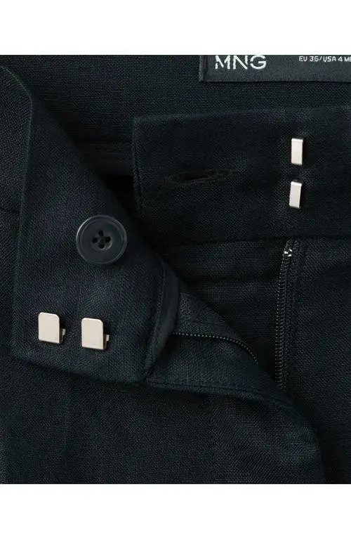 Mango Straight Fit Linen Blend Trousers - Navy