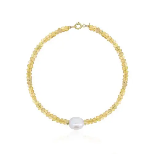 THE LOVERY FINE JEWELRY 14k Yellow Gold Bead And Pearl Bracelet - Citrine