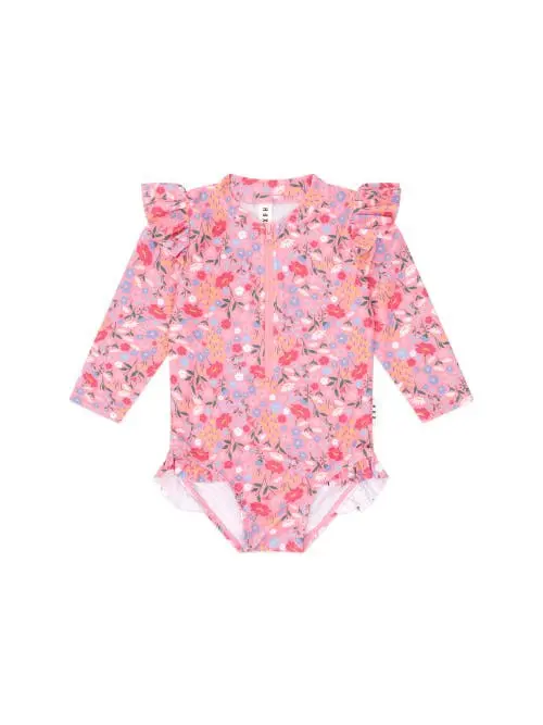 HUXBABY Floral Frill Swimsuit - Dusty Pink Multi