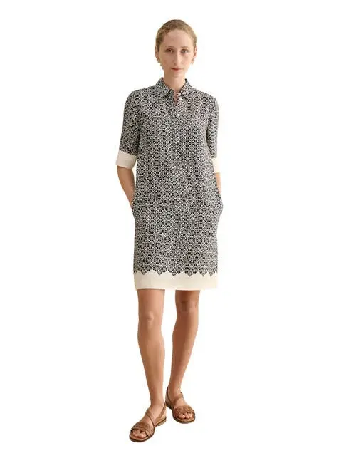 HOBBS LONDON Printed 3/4 Sleeve Mini Shirt Dress - Navy Cream