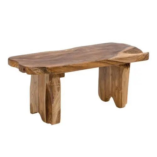 JONATHAN Y Stumpy Handcrafted Rustic Minimalist Live Edge Solid Teak Wood Entryway Bench - Natural