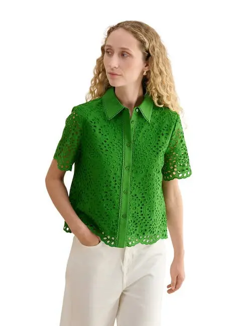 HOBBS LONDON Caroline Short Sleeve Loose Fit Shirt - Emerald Green