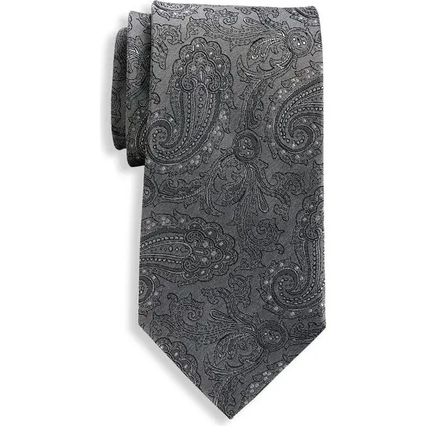 OAK HILL PREMIUM BY DXL Big & Tall Tonal Paisley Silk Neck Tie - Grey