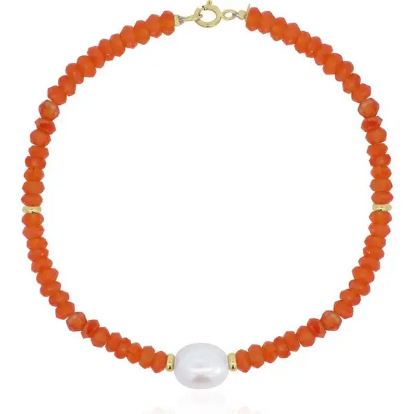 THE LOVERY Beaded Pearl Bracelet - Carnelian