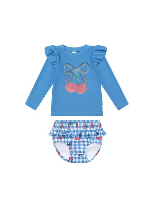 HUXBABY Cherry Gingham 2pc Swim Set - Bijou Blue Multi
