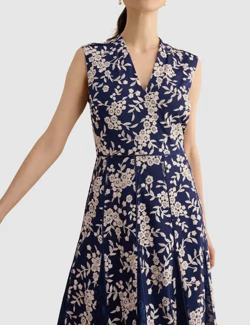 HOBBS LONDON Quin Sleeveless V-neck Embroidered Midi Dress - Midnight Blush