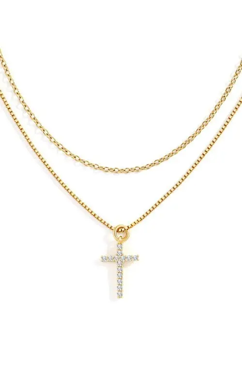 MINT & LILY Dainty Cable And Pave Cross Chain Layered Necklace Set - Gold