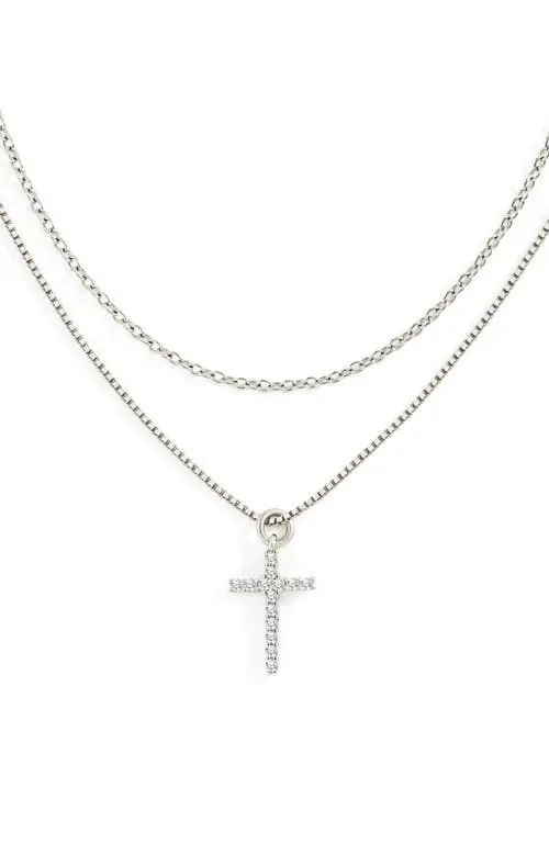 MINT & LILY Cable And Pavé Cross Chain Necklace Stacking Set - Silver