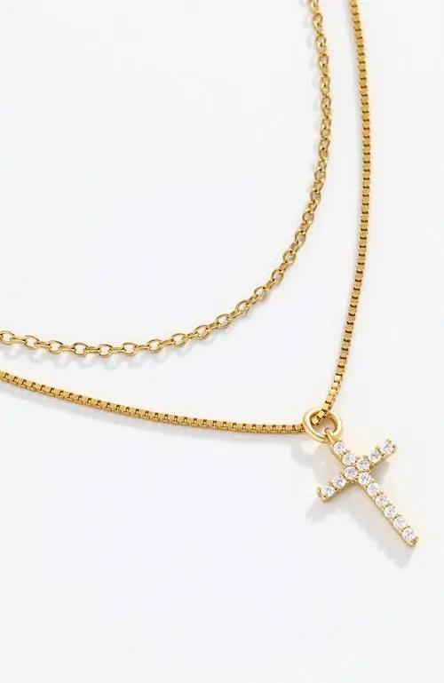 MINT & LILY Dainty Cable And Pave Cross Chain Layered Necklace Set - Silver
