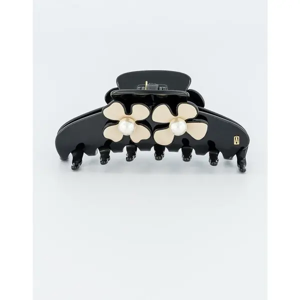 Alexandre De Paris Gambetta Pearl Camelia Hair Clip - Black And Beige