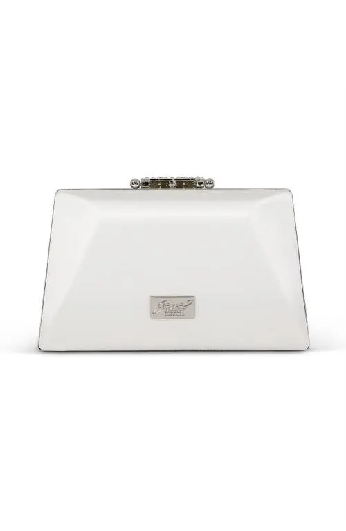 Badgley Mischka Amira Faceted Minaudiere Clutch - White
