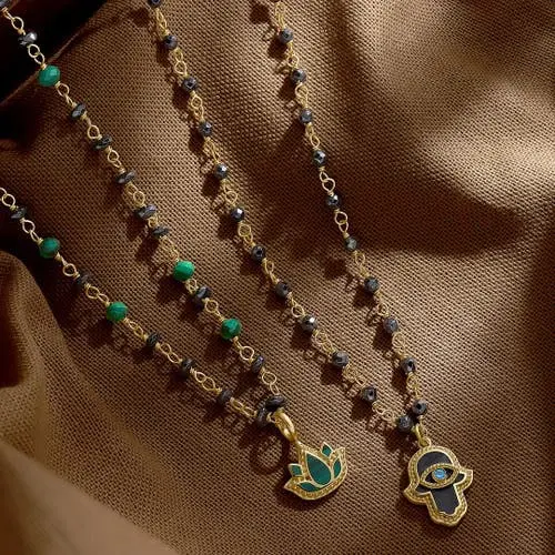 KARMA AND LUCK Hamsa Pendant Beaded Necklace