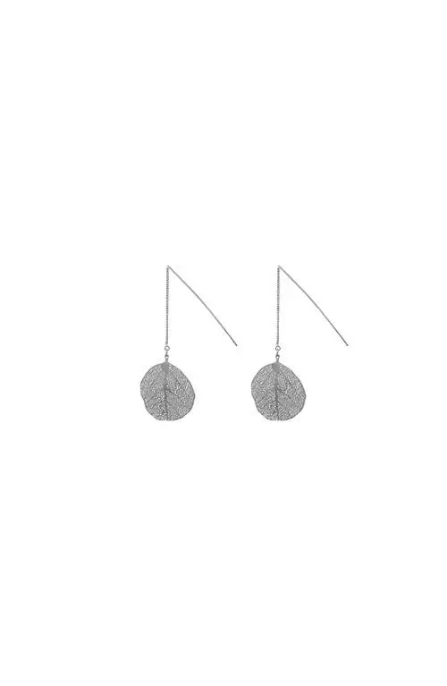 BEARFRUIT JEWELRY Sienna Textured Leaf Disc Threader Earrings Sculptural Trendy - Dark Grey