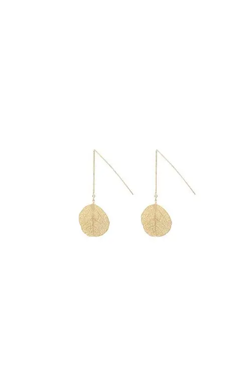 BEARFRUIT JEWELRY Sienna Textured Leaf Disc Threader Earrings Sculptural Trendy - Gold
