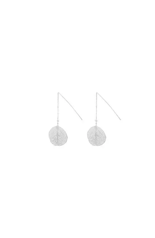 BEARFRUIT JEWELRY Sienna Textured Leaf Disc Threader Earrings Sculptural Trendy - Silver