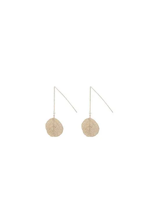 BEARFRUIT JEWELRY Sienna Textured Leaf Disc Threader Earrings Sculptural Trendy - Warm Bronze