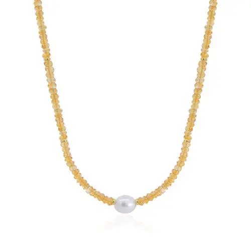 THE LOVERY Bead Pearl Necklace - Citrine