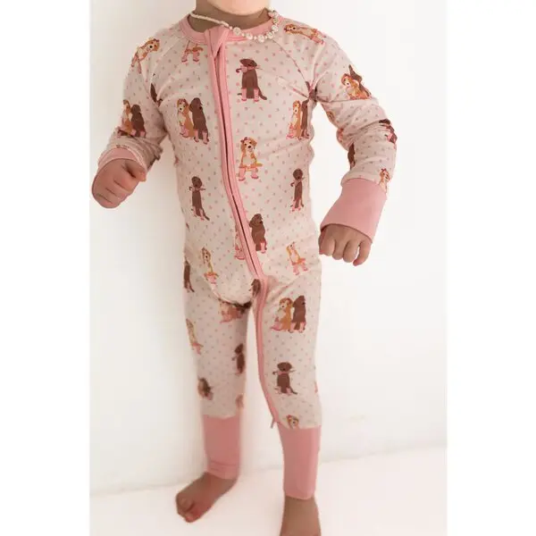 IN MY JAMMERS Pup Friends Zipper Romper - Pink Pup Print