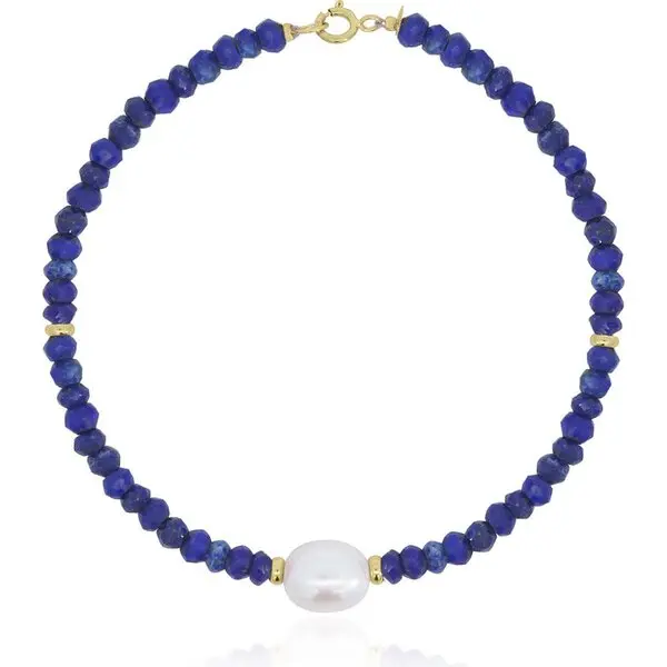 THE LOVERY Beaded Pearl Bracelet - Lapis