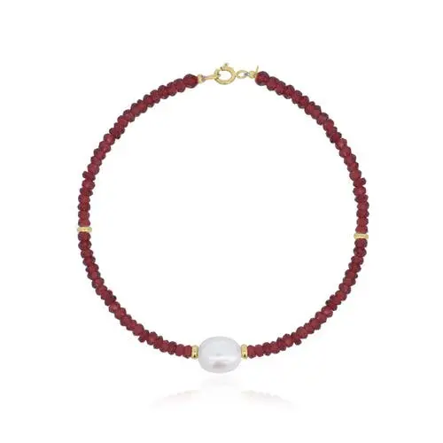 THE LOVERY 14k Yellow Gold Bead Pearl Bracelet - Garnet