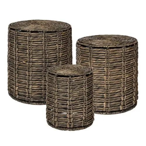 JONATHAN Y Zaria Coastal Handwoven Round Nesting Accent Tables - Brown