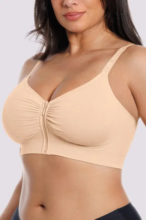 SHAPELLX Skin Flow Seamless Front-zip Wireless Bra - Beige