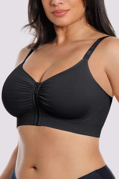 SHAPELLX Skin Flow Seamless Front-zip Wireless Bra - Black