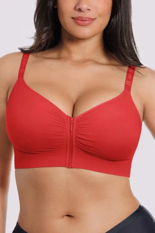 SHAPELLX Skin Flow Seamless Front-zip Wireless Bra - Red
