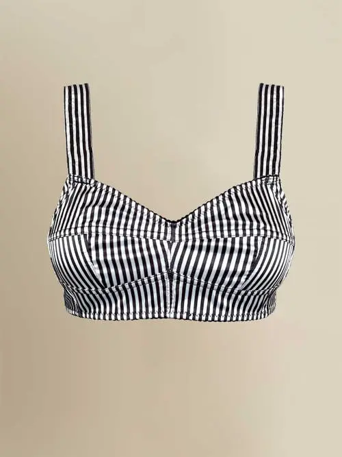 CONTESSA MILLS Seraphim Satin Striped Adjustable Bralette - Black-white