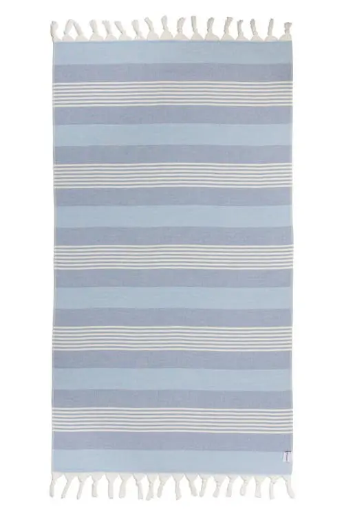 INFUSEZEN Breeze Striped Organic Turkish Towel With Soft Terry Cloth Back - Blue