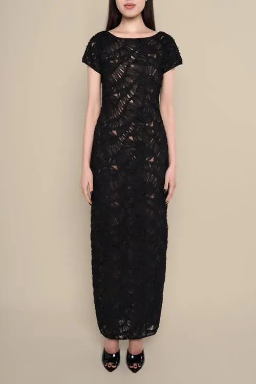 CONTESSA MILLS Fleur Sheer Italian Lace Maxi Dress