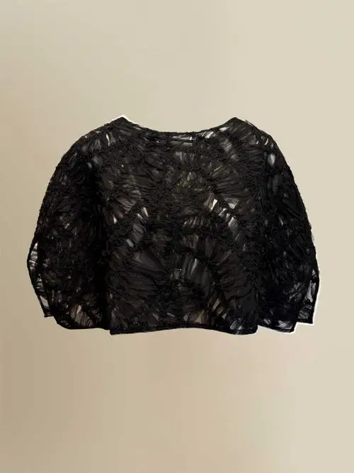 CONTESSA MILLS Sheer Abstract Lace Shawl - Black