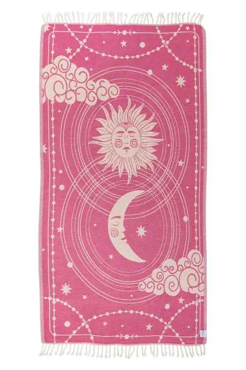INFUSEZEN Celestial Sun And Moon Sand Resistant Organic Turkish Towel - Fuchsia