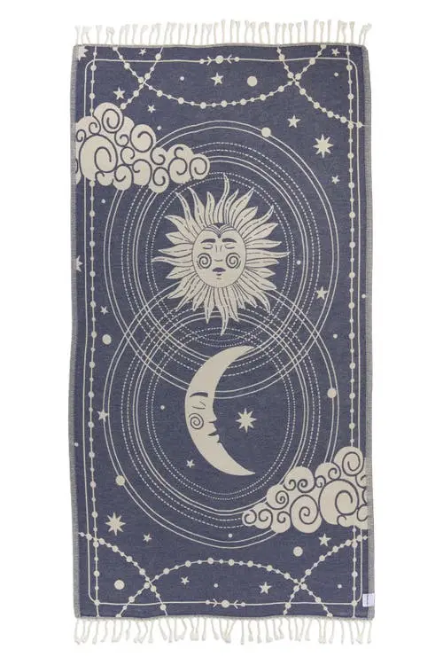 INFUSEZEN Celestial Sun And Moon Sand Resistant Organic Turkish Towel - Navy