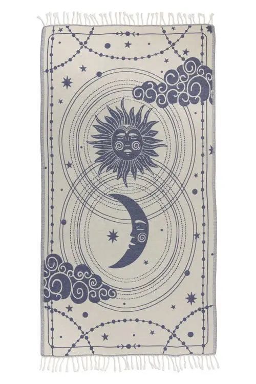 INFUSEZEN Celestial Sun And Moon Sand Resistant Organic Turkish Towel - Navy