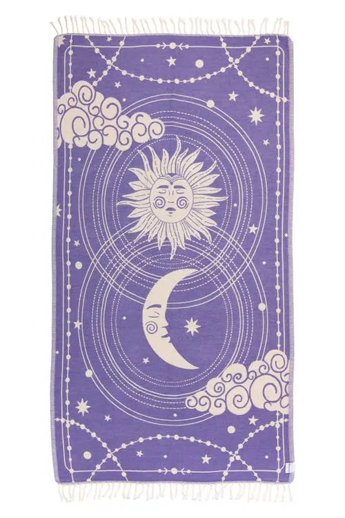 INFUSEZEN Celestial Sun And Moon Sand Resistant Organic Turkish Towel - Purple
