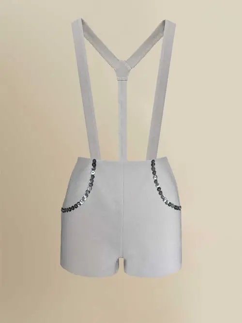 CONTESSA MILLS Ginny Tailored Mid-rise Removable Suspender Shorts - Grey